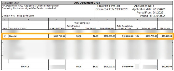 Invoicing with Stored Material and the AIA G703 Reports | Trimble User Assistance